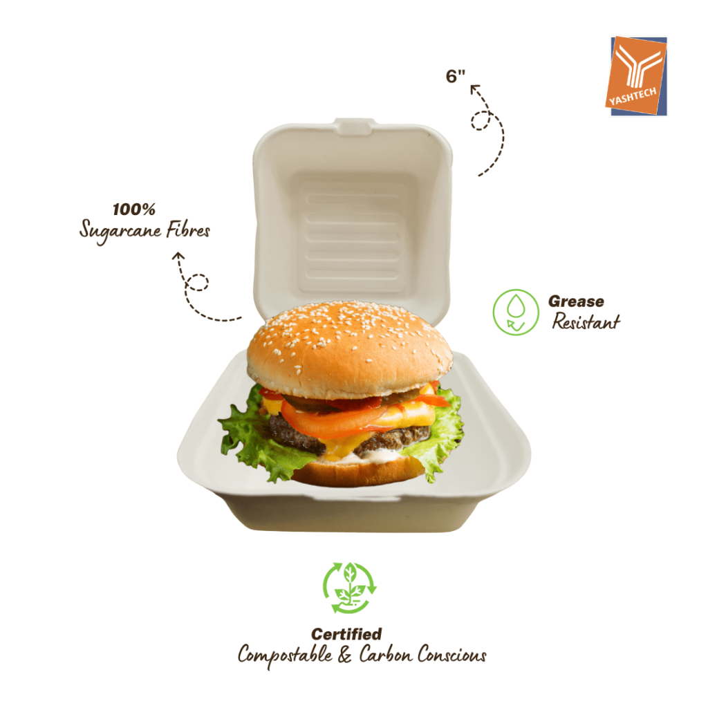 Bagasse Clamshell Burger Box - Yashtech