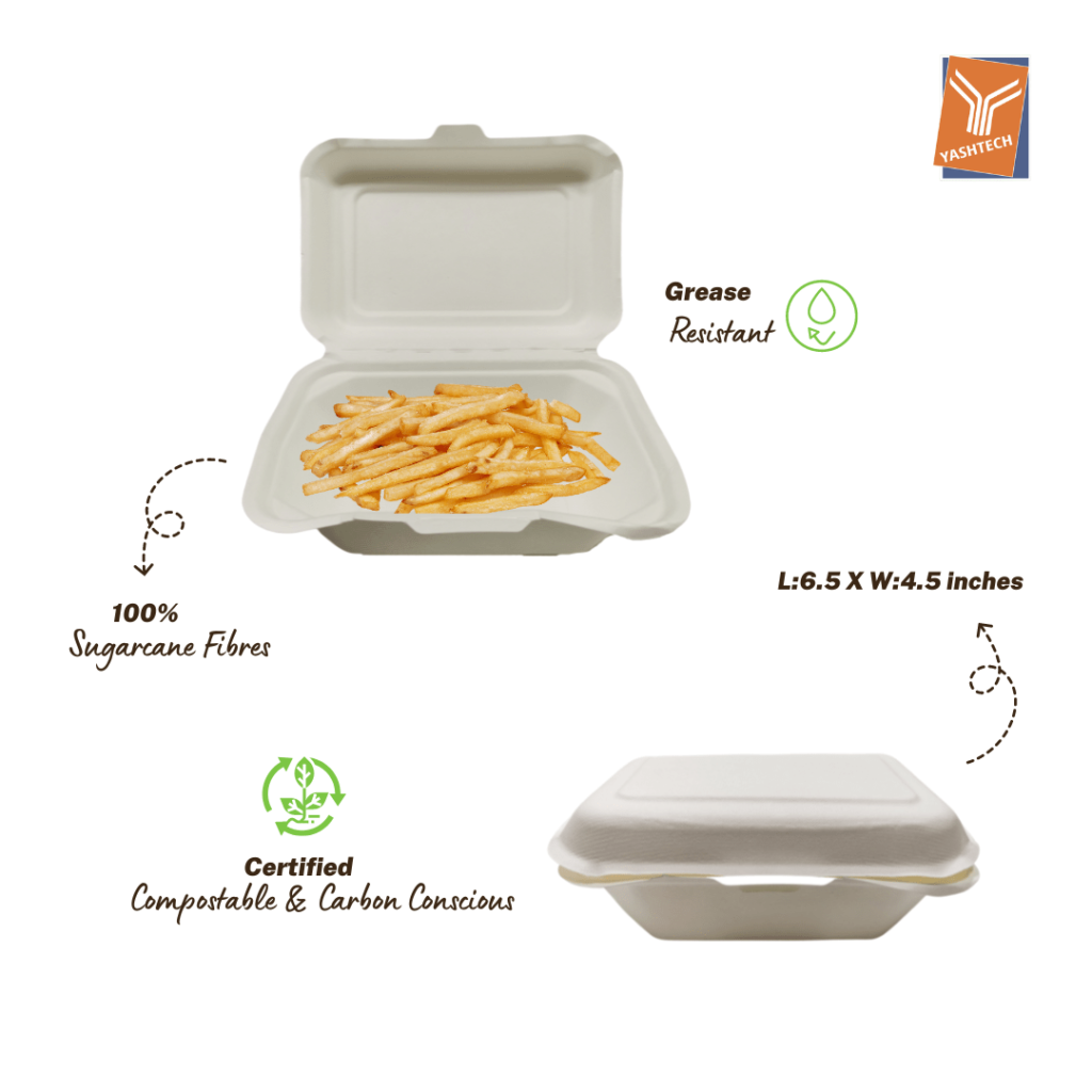 Square Bagasse Clamshell Container - Yashtech